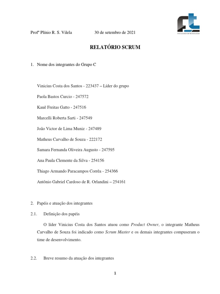 Relatório Scrum | PDF | Scrum (desenvolvimento de software ...