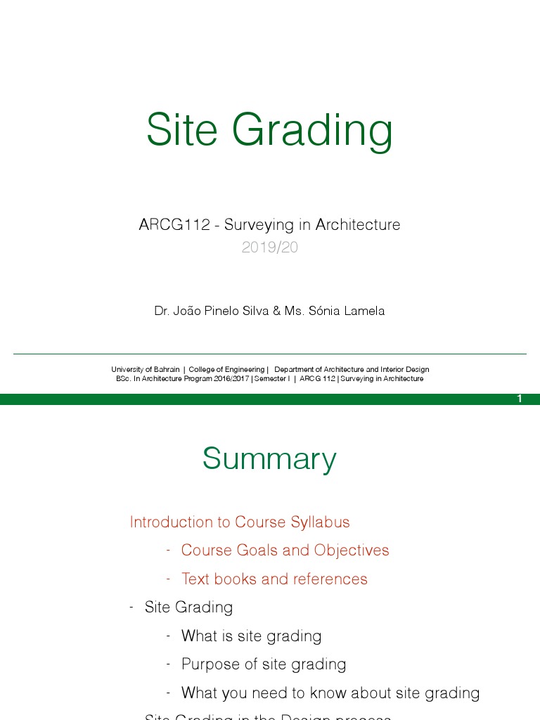 Site Grading: ARCG112 - Surveying in Architecture | PDF | Surface ...