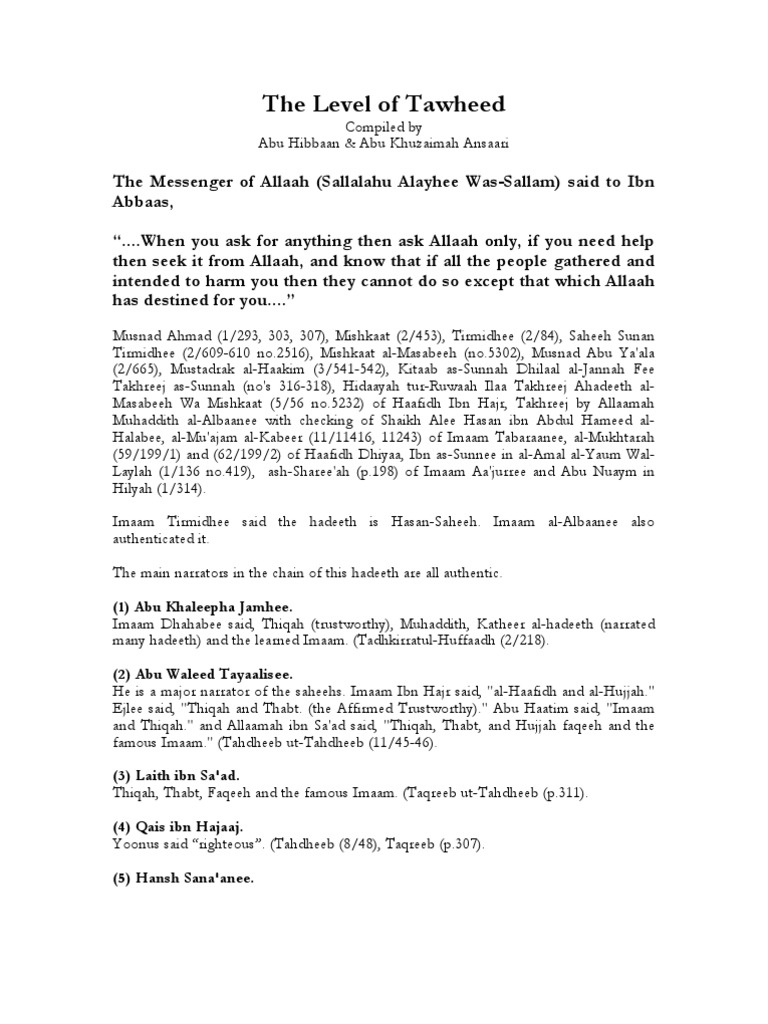 Research On The Ahadeeth For Tawheed | PDF | Medieval Books | Hadith