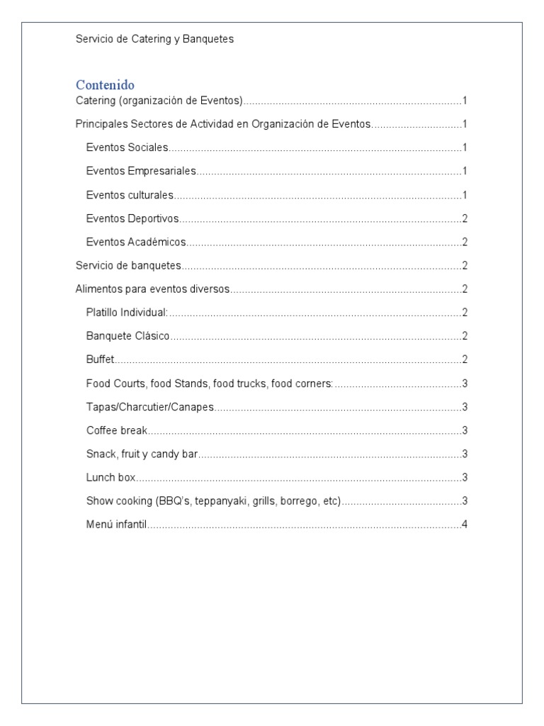 Servicio de Catering y Banquetes (Definición) | PDF | Alimentos | Bar ...
