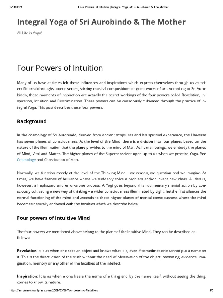 Four Powers of Intuition - Integral Yoga of Sri Aurobindo & The Mother ...