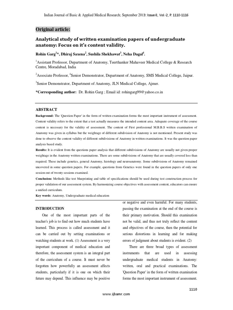 IJBAMR Content Validity | PDF | Educational Assessment | Validity (Statistics)