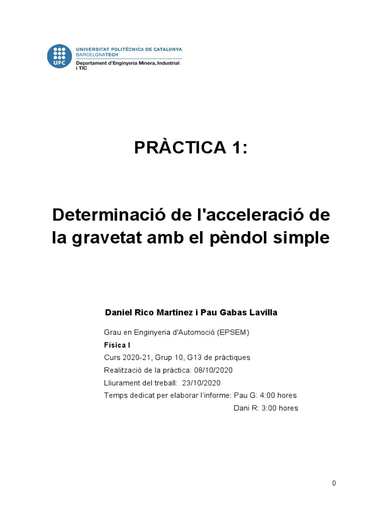 Informe Pràctica Pendol SimpleFísica | PDF
