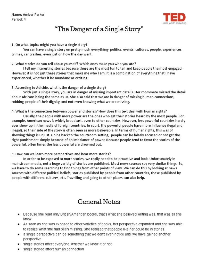 The Danger of A Single Story | PDF | News | Psychological Concepts