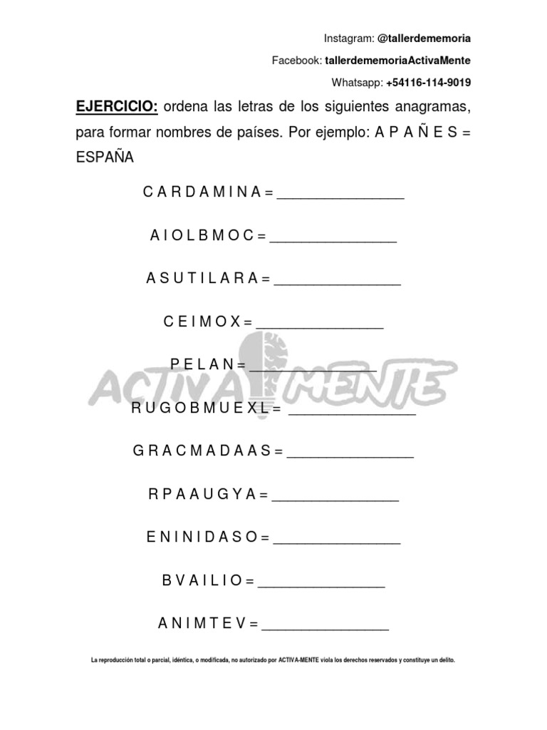 Anagramas de Paises @tallerdememoria | PDF