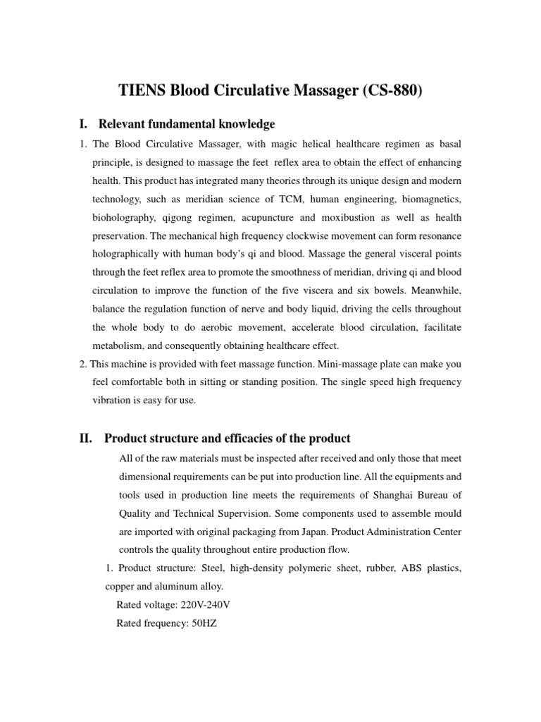 TIENS Blood Circulative Massager (CS-880) | PDF | Massage | Traditional ...