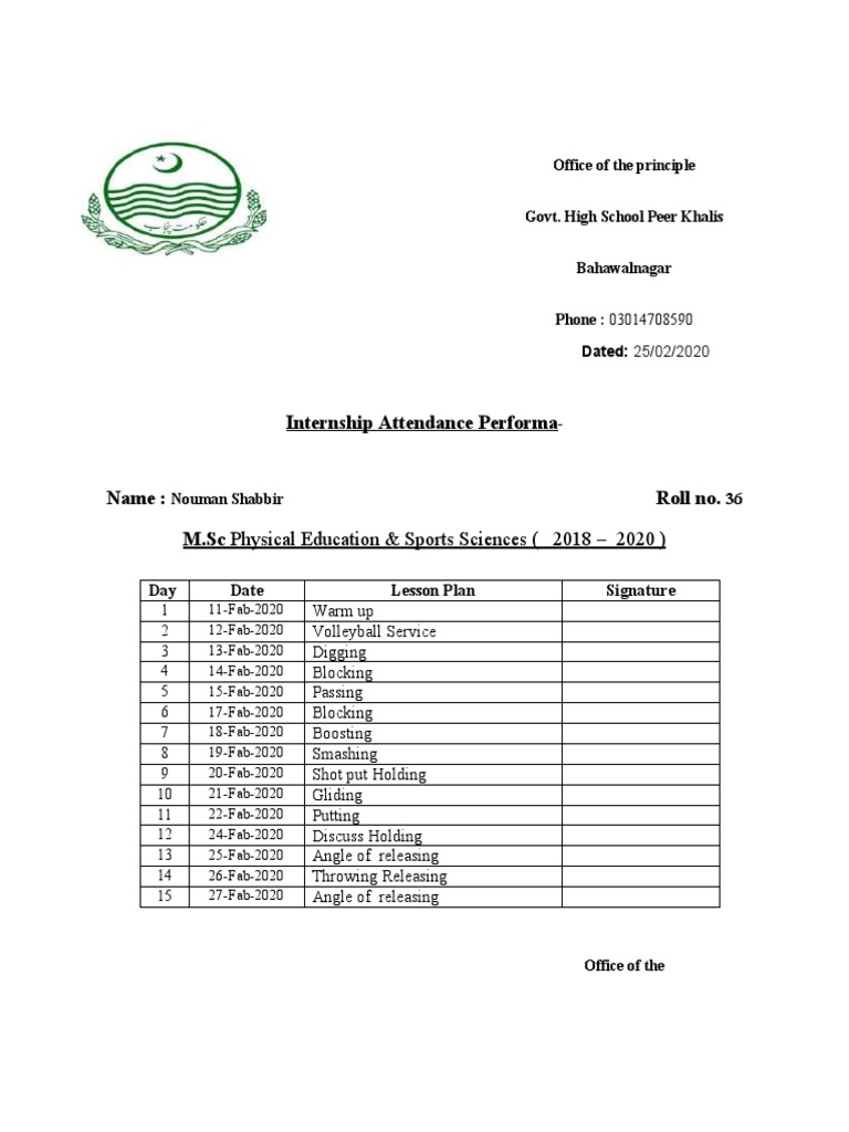Internship Perfoma Attandance-1 | PDF