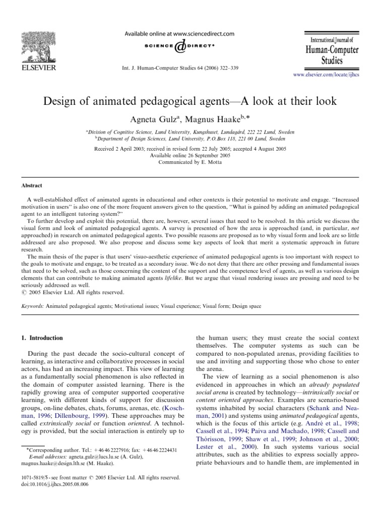 Design of Animated Pedagogical Agents A | PDF | Extraversion And Introversion | Motivational