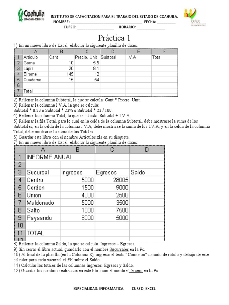 Practicas Del Curso de Excel Basico | PDF | Microsoft Excel