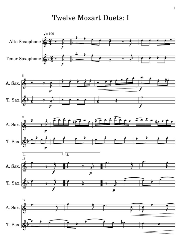 12 Duetos de Mozart para Alto y Tenor Sax | PDF