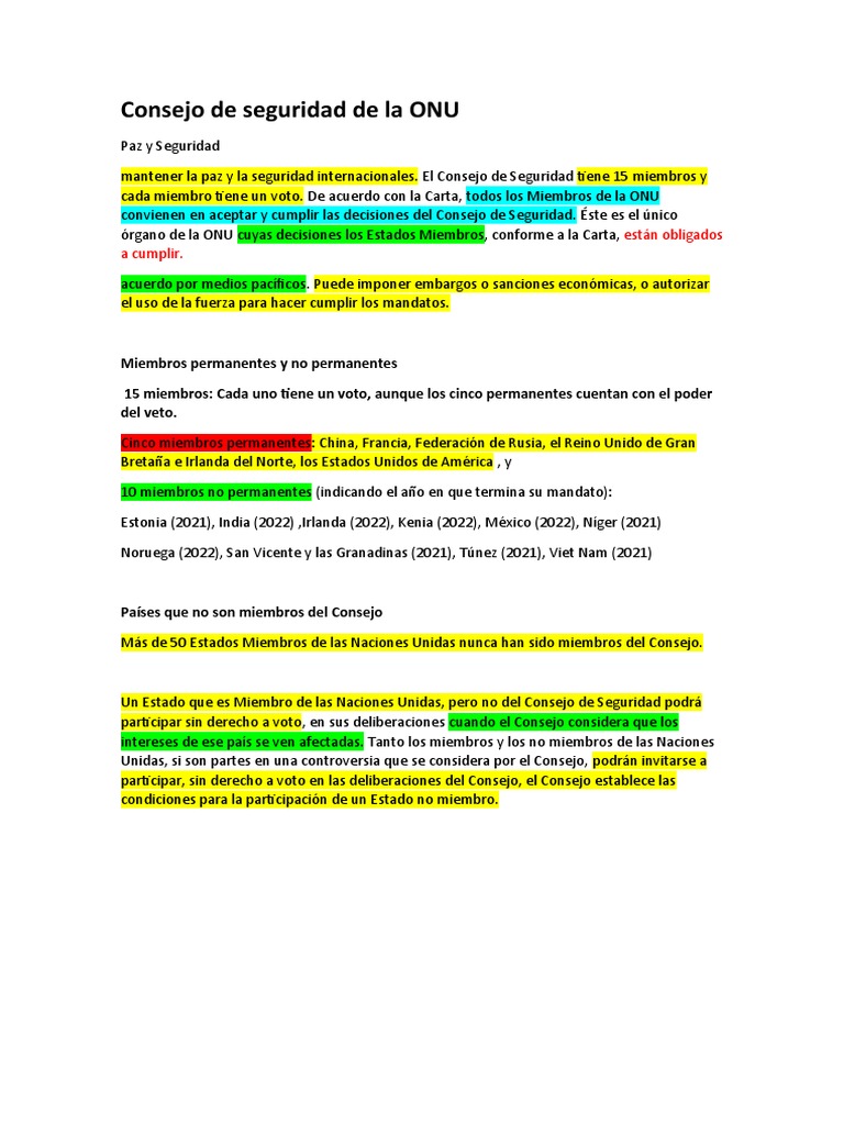 Estructura de Las Naciones Unidas ONU | PDF | Consejo de Seguridad de ...