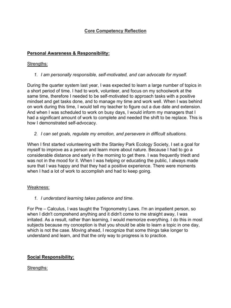 Core Competency Reflection | PDF | Brainstorming | Invasive Species