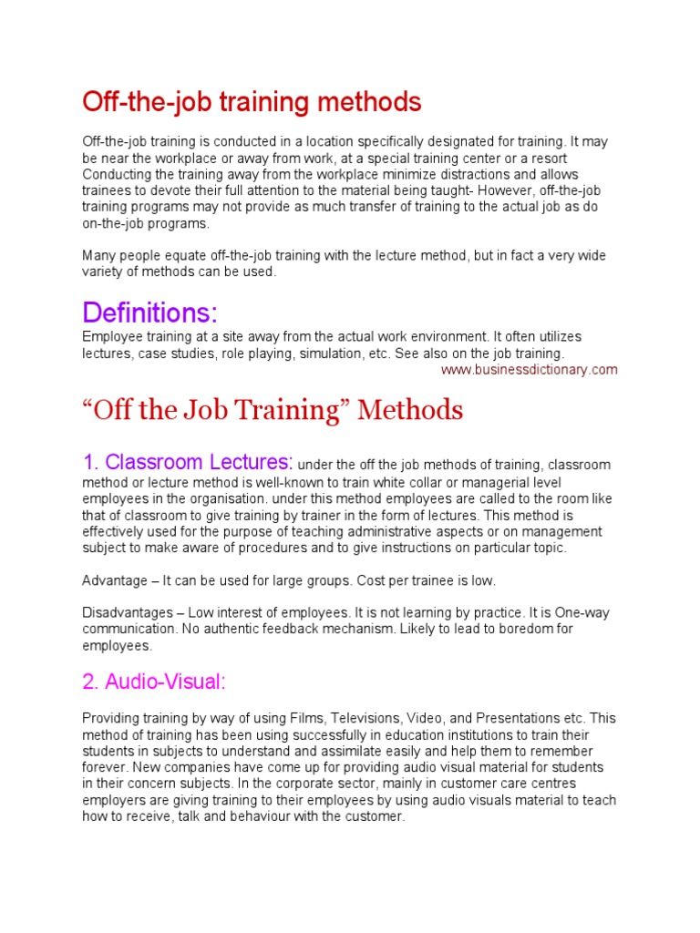 Off The Job Training Methods | PDF | Simulation | Lecture