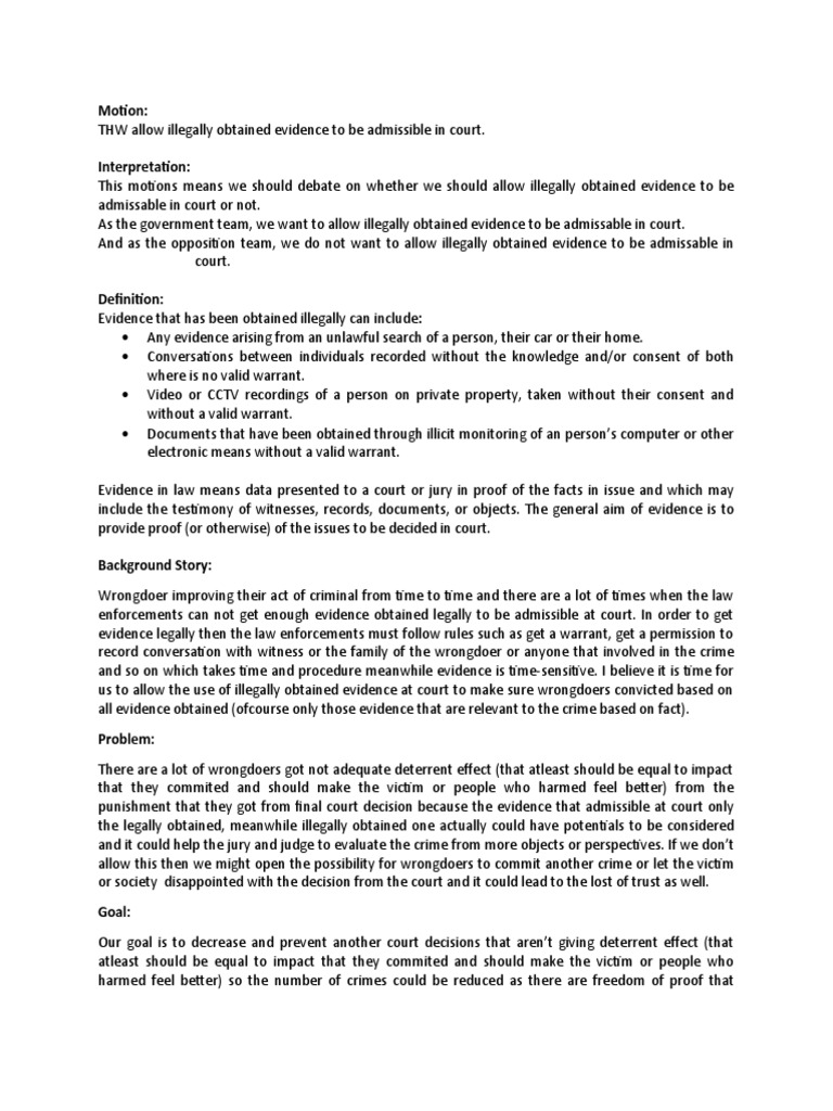 Debate Practice - THW Allow Illegally Obtained Evidence To Be ...