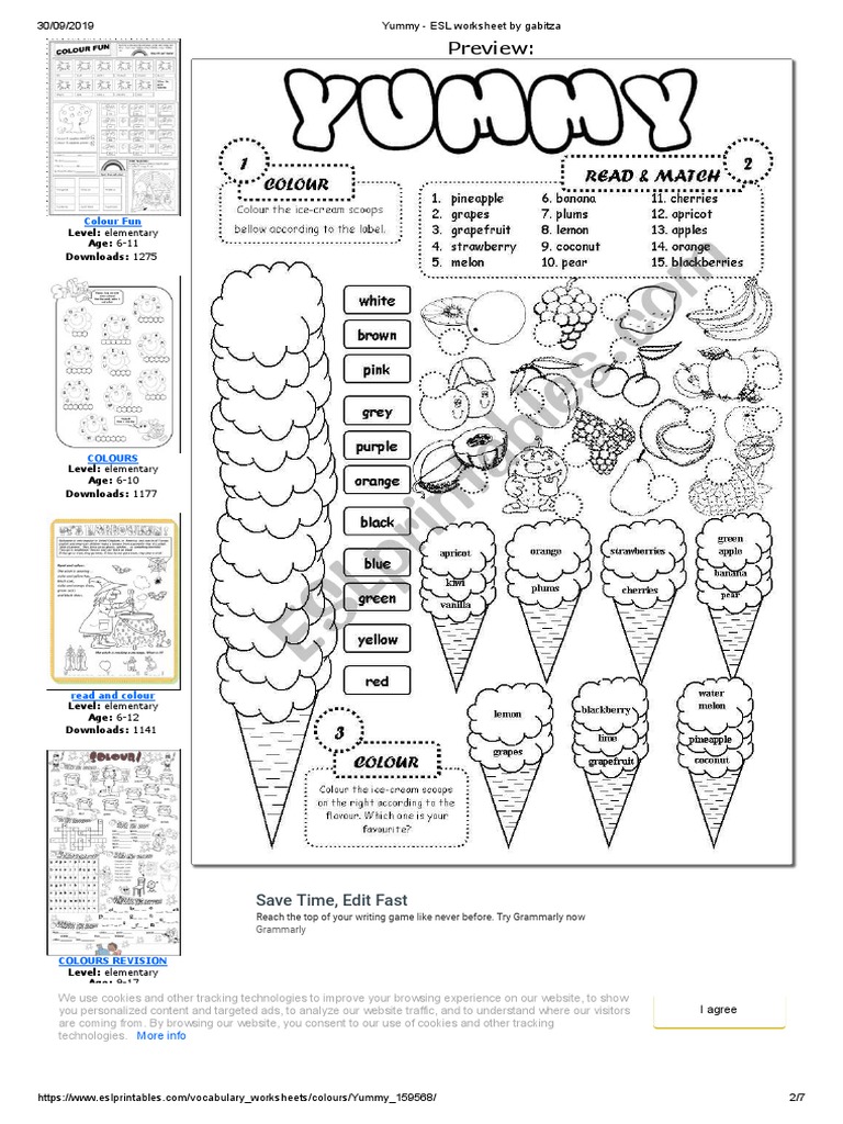 Yummy - ESL Worksheet by Gabitza COLOURS | PDF