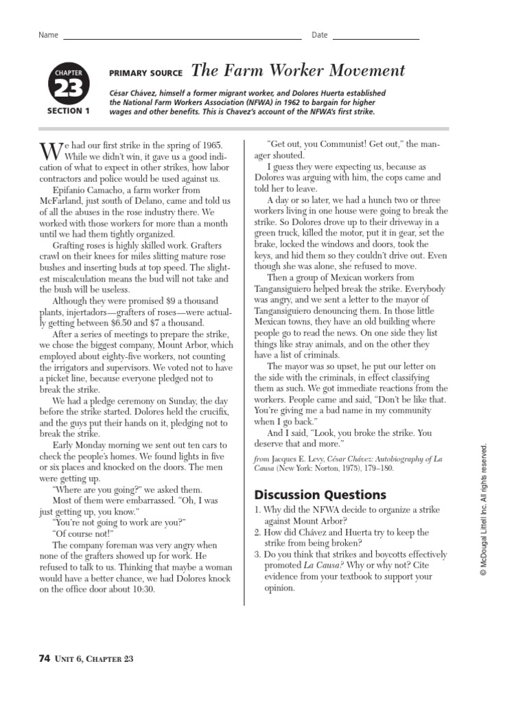 CH. 23.1 The Farm Worker Movement | PDF | United Farm Workers | Labor
