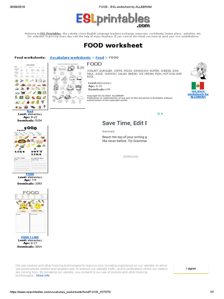 VOCABULARY - FOOD - ESL Worksheet by ALLEBRAM | PDF | Phonics | Http Cookie