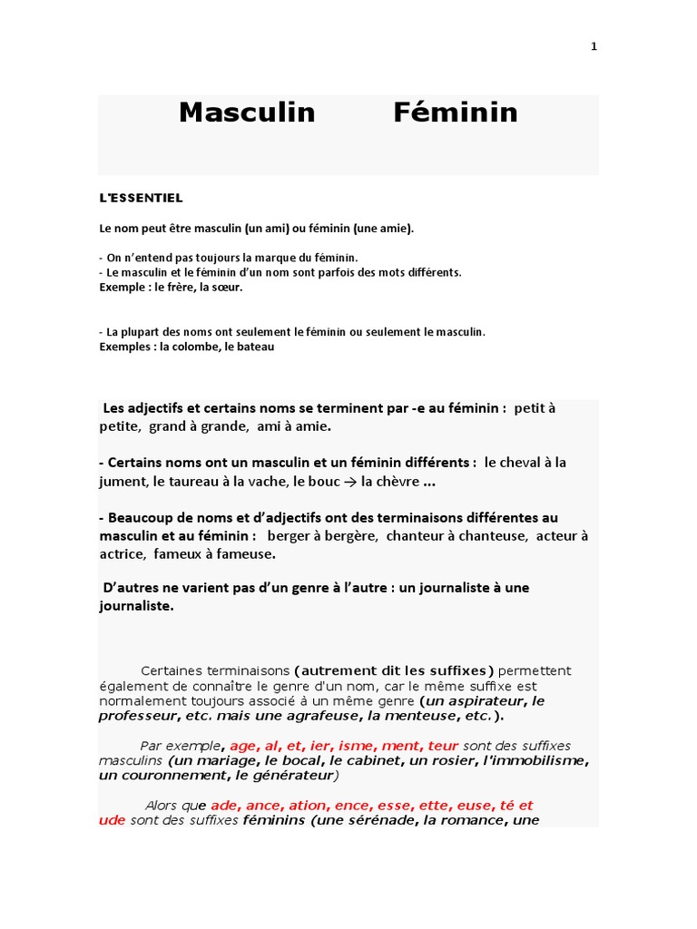 Masculin Féminin | PDF | Genre grammatical