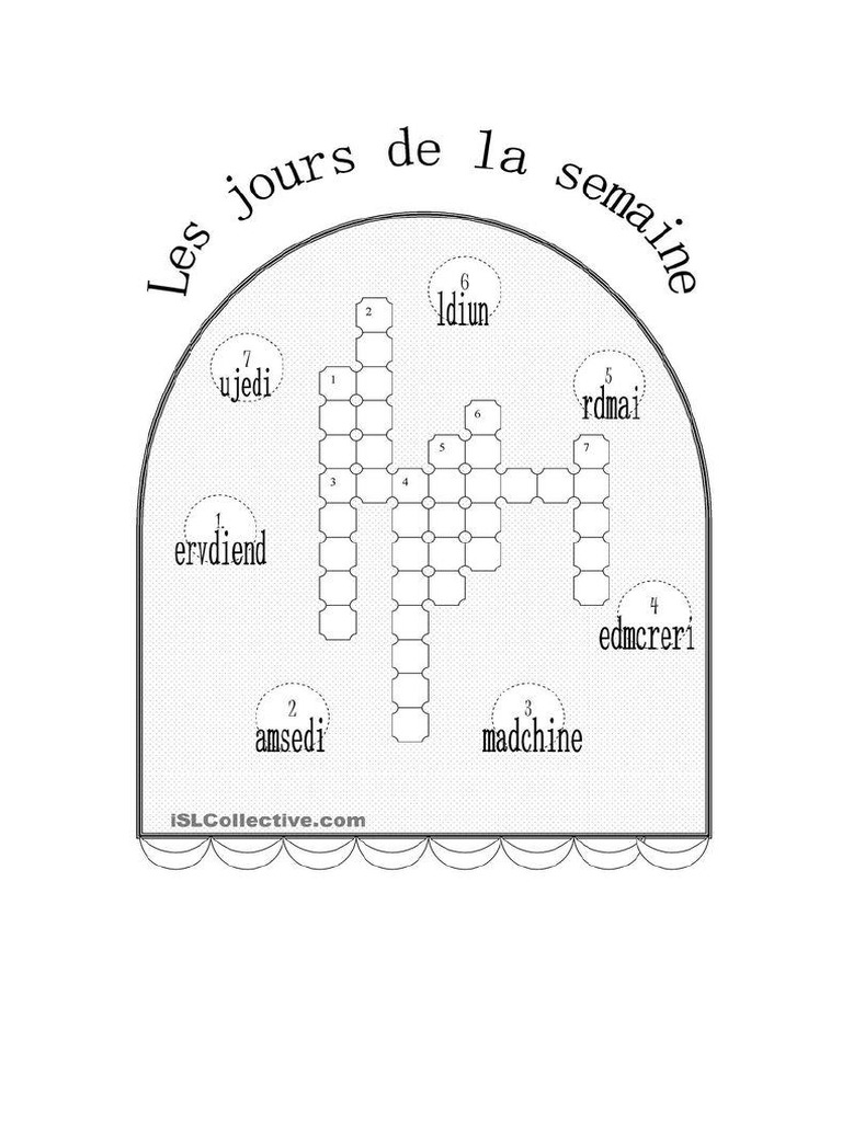VOCABULAIRE - Les Jours de La Semaine - Mots Croisés | PDF