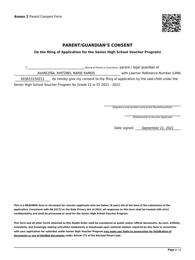 21 AB1DF8TJ Parent Consent Form | PDF