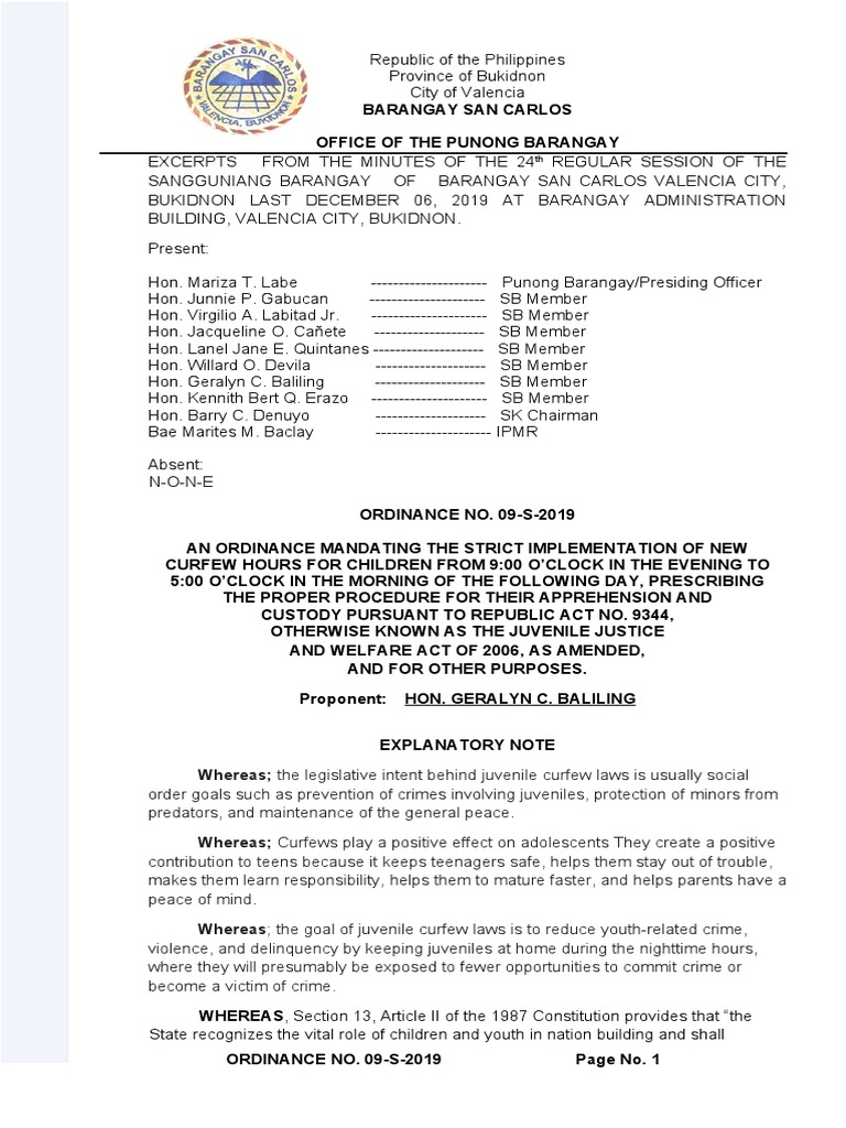 Whereas The Legislative Intent Behind Juvenile Curfew Laws Is Usually ...