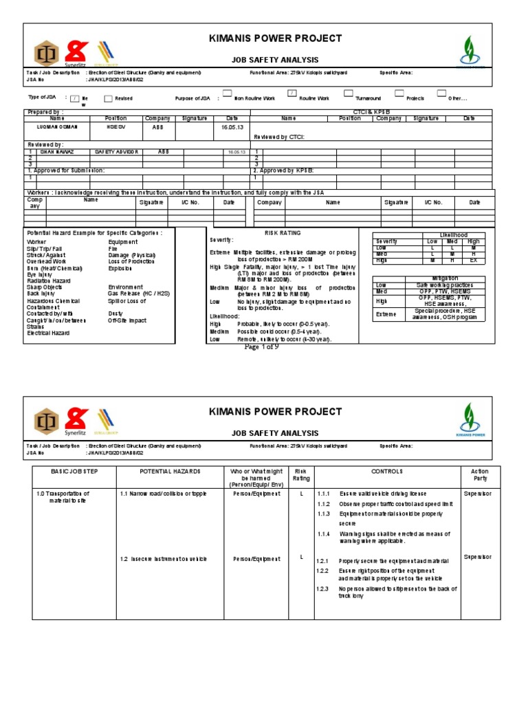 Jsa Erection of Steel Structure | PDF | Personal Protective Equipment ...