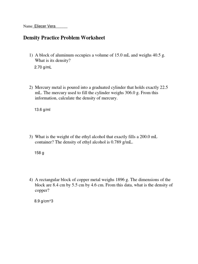 Density Practice Problems | PDF
