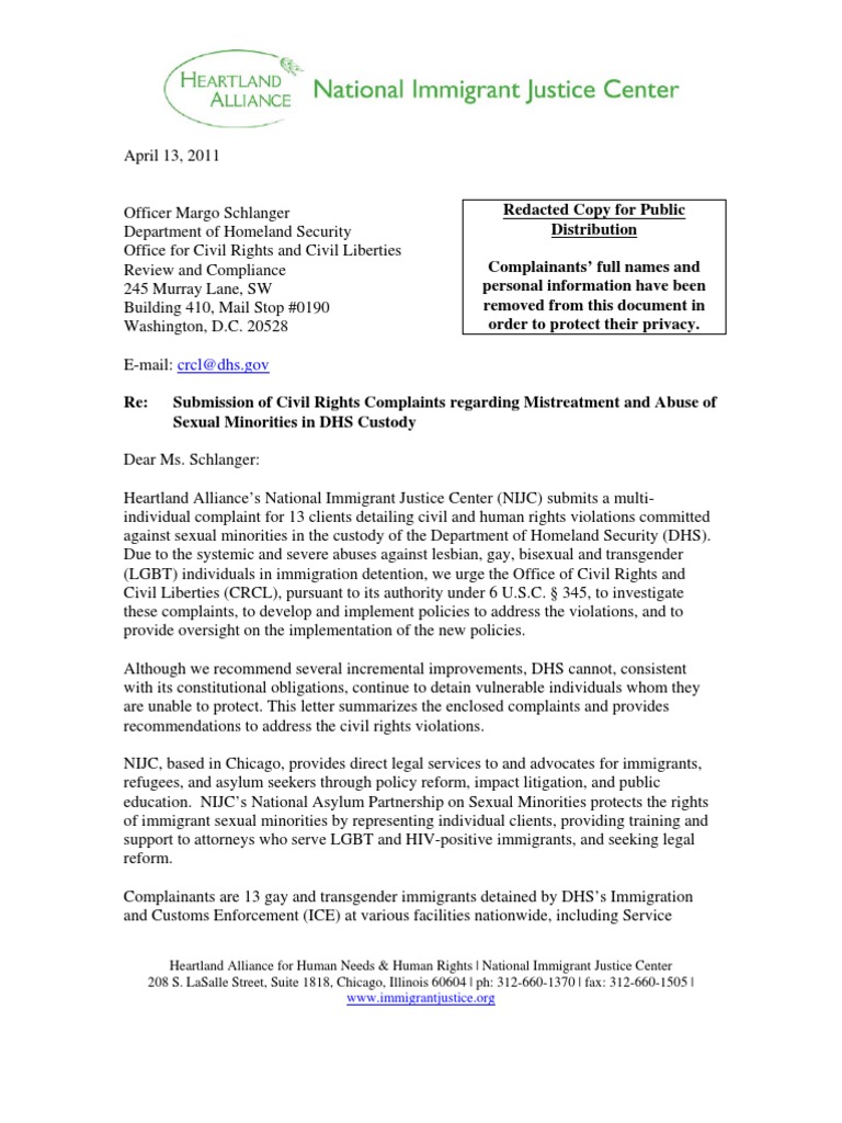 Civil rights complaint for LGBT immigration detainees | Immigration ...
