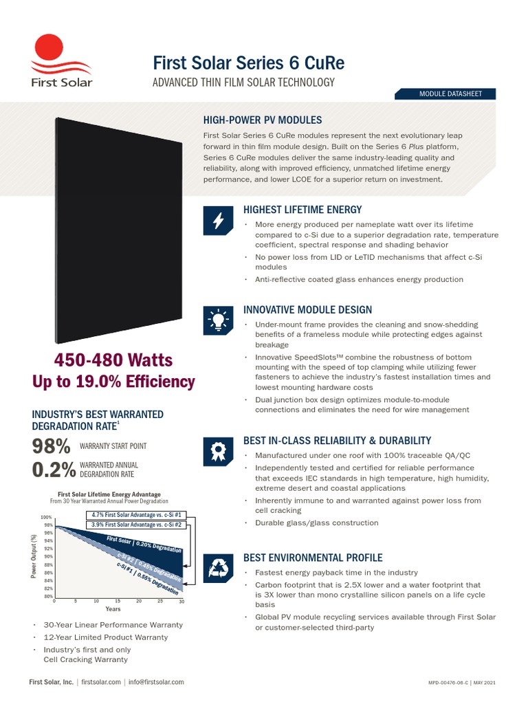 First Solar Series 6 Cure: 450-480 Watts | PDF | Solar Power ...