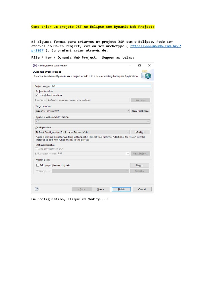 Documento Artigo Como Criar Um Projeto JSF No Eclipse Com Dynamic Web Project | PDF | Rede ...