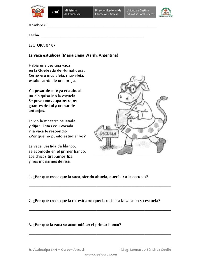 Lectura 07 - La Vaca Estudiosa - Maria Elena Walsh | PDF