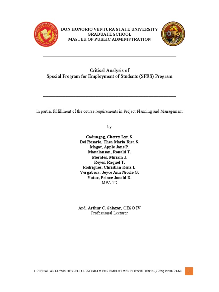 Critical Analysis of Special Program For Employment of Students (SPES ...