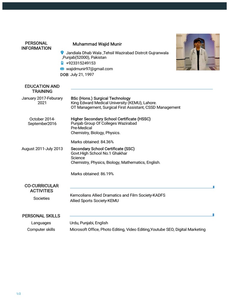 Muhammad Wajid Munir CV For ST | PDF