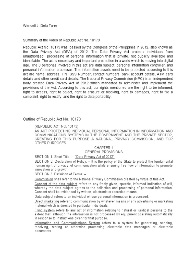 RA 10173 Summary Video and Outline | PDF | Crimes | Crime & Violence