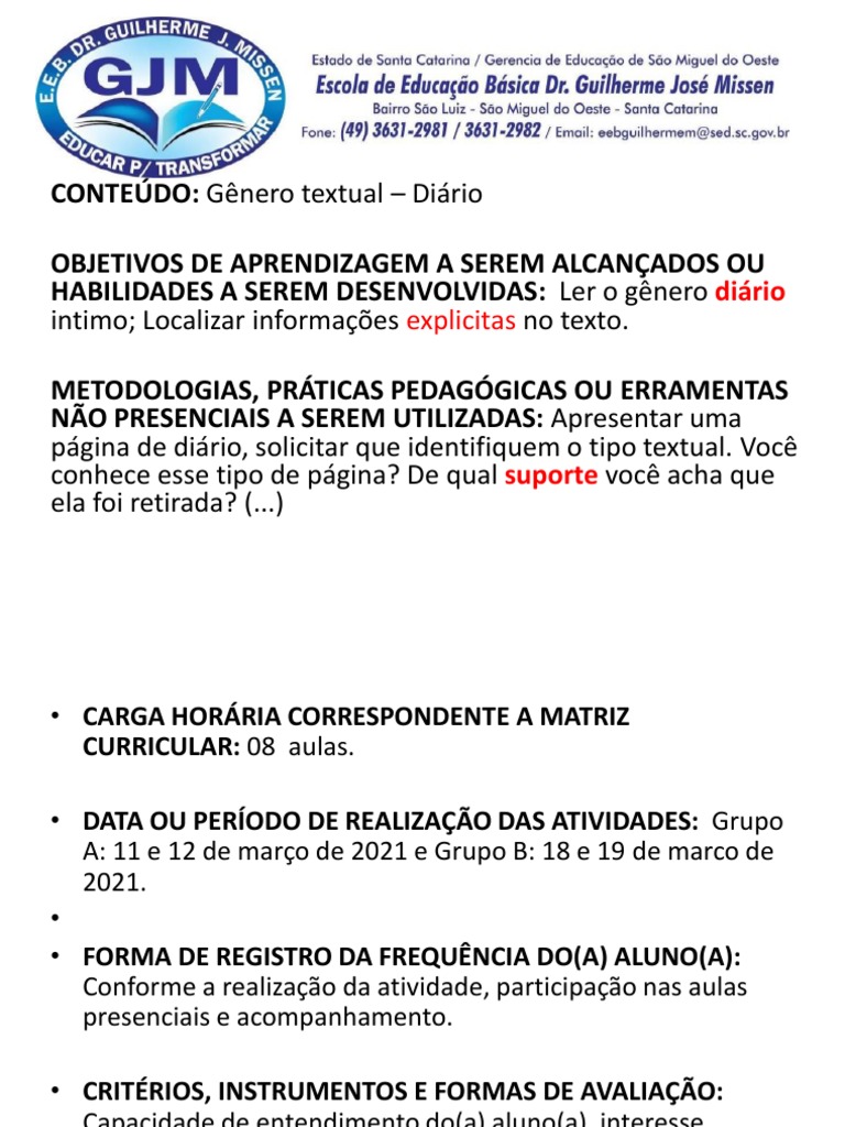 Gênero Textual Diário | PDF