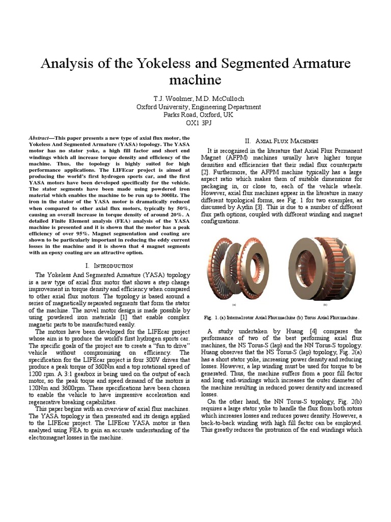 Analysis of The Yokeless and Segmented Armature Machine | PDF ...