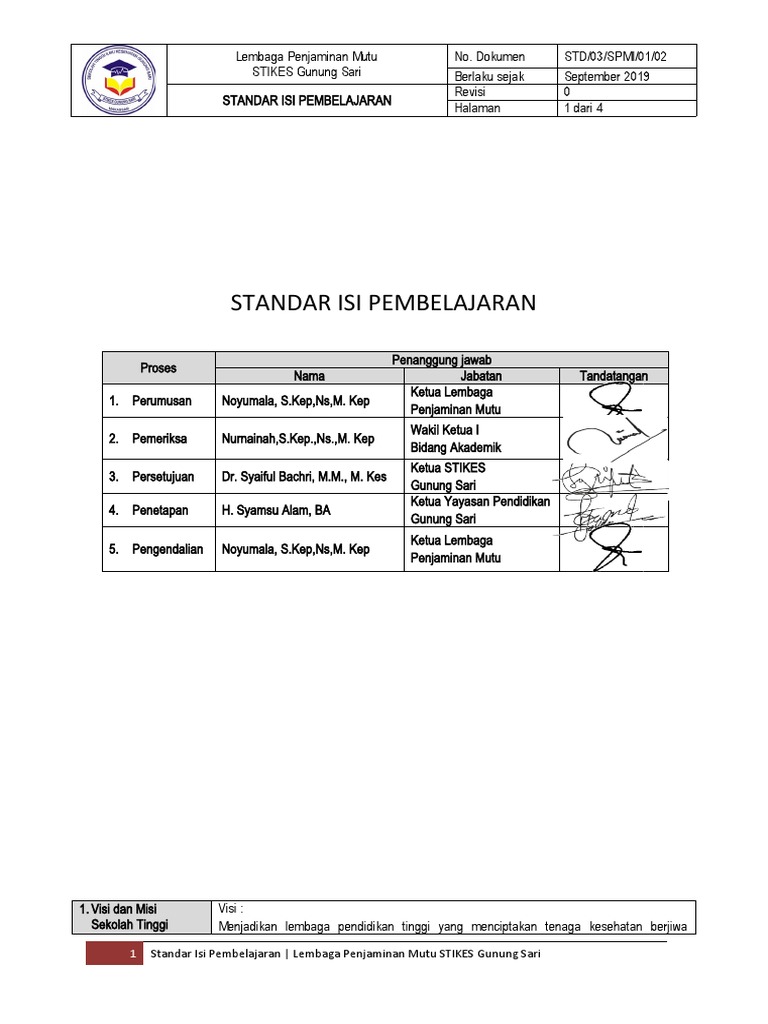 Standar Isi Pembelajaran STIKES Gunung Sari | PDF
