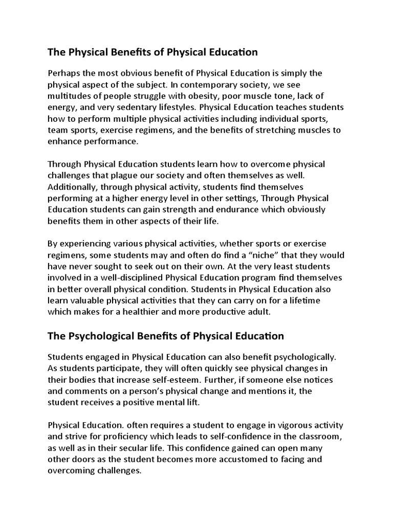 The Physical Benefits of Physical Education | PDF | Physical Education ...