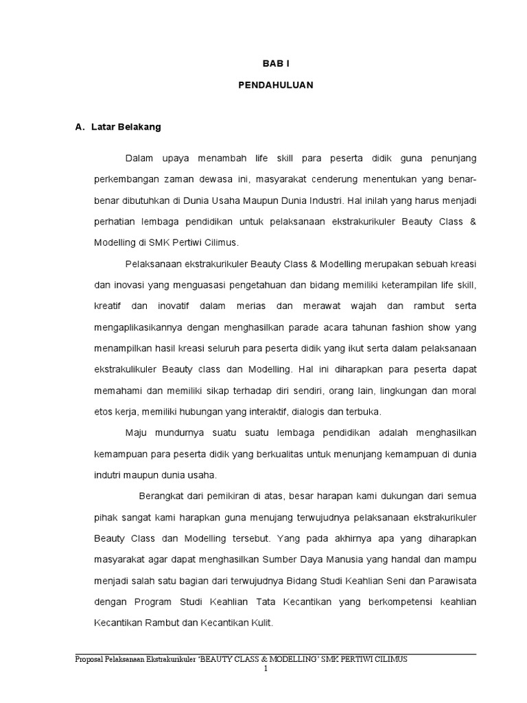 Proposal Rabs Eskul Beauty Class Dan Modelling | PDF
