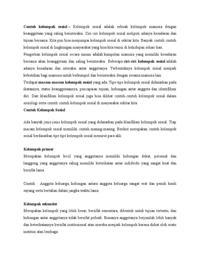 Contoh Kelompok Sosial | PDF