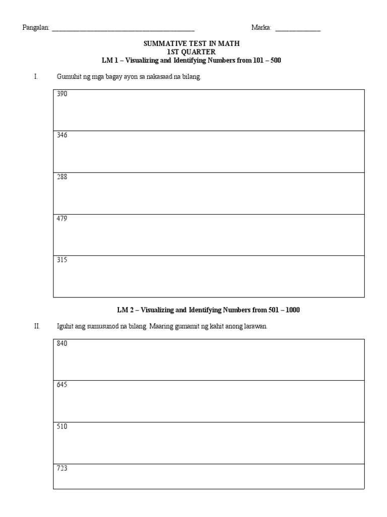 MATH Summative Test 1st QUARTER | PDF | Subtraction | Elementary ...