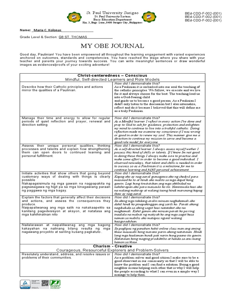 My Obe Journal: Mindful, Self-Directed Learners and Role Models | PDF ...