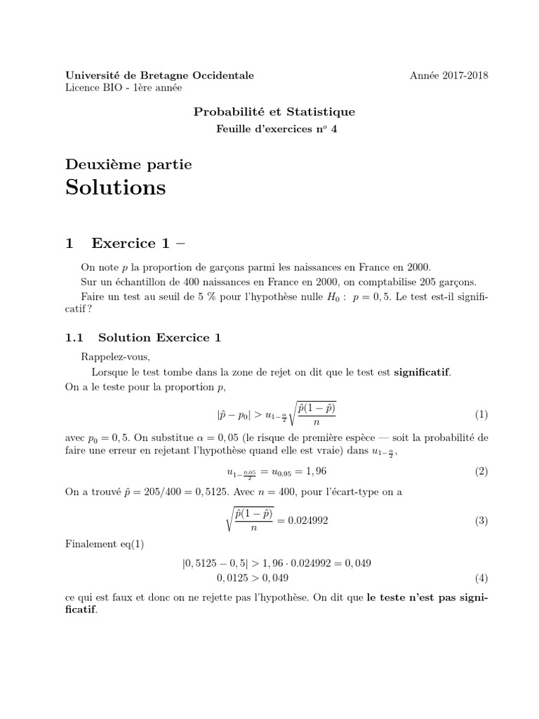 TD4 BIOSTAT Solutions | PDF | Loi normale | Écart type