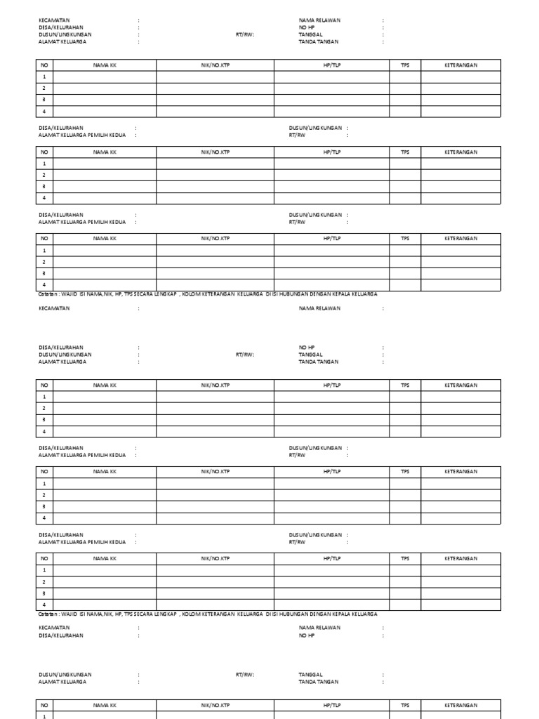 Formulir Data Pemilih dan Relawan | PDF