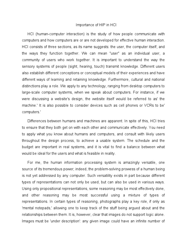 Importance of HIP in HCI ESSAY 4 | PDF | Human–Computer Interaction ...