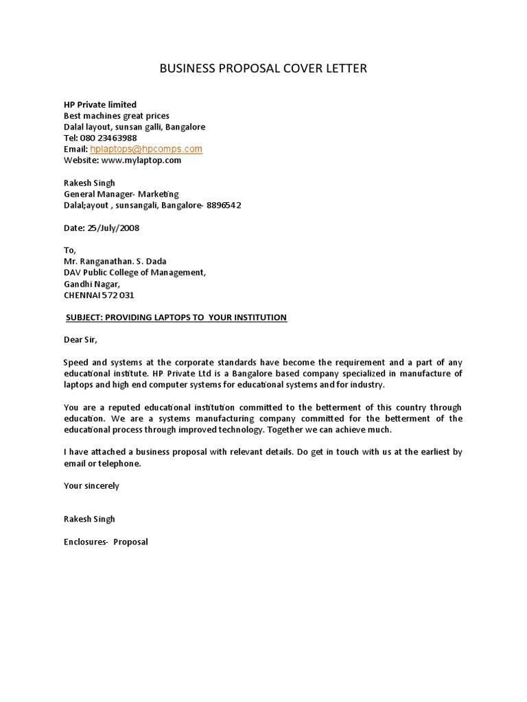 Business Proposal Cover Letters Sample | PDF