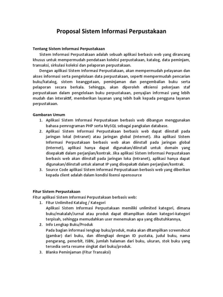 Proposal Sistem Informasi Perpustakaan | PDF