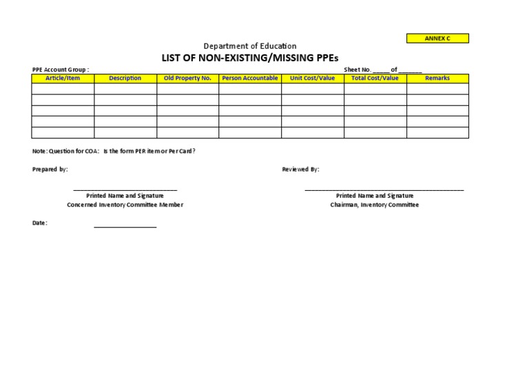 List of Non Existing - Missing PPEs | PDF