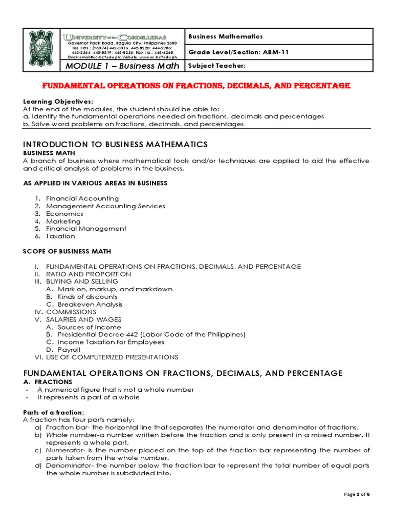 Fundamental Operations | PDF | Division (Mathematics) | Mathematical ...