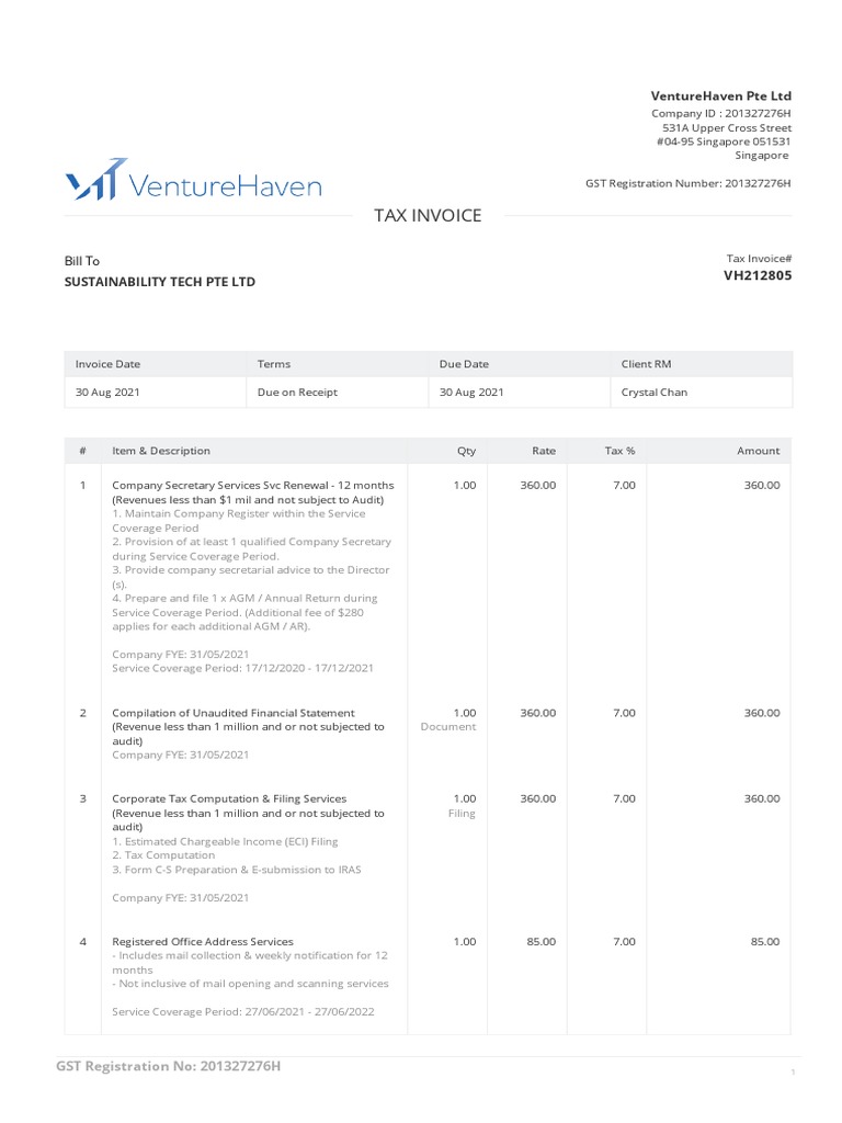 Tax Invoice for Company Secretarial, Financial Statement Compilation ...
